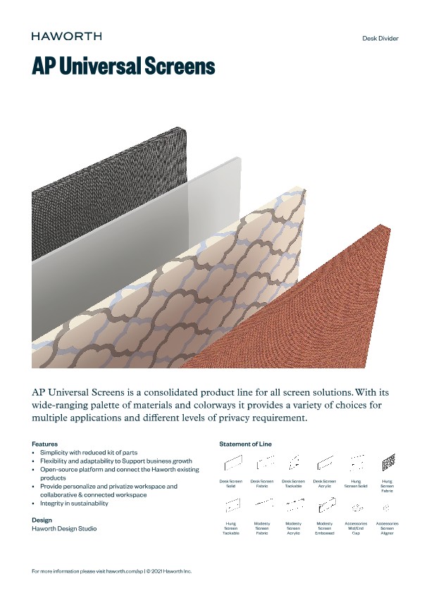 AP Universal Screens 製品マニュアル [EN] | ファイルの詳細 | Haworth
