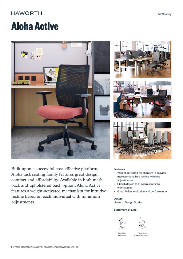 Aloha Active Product Sheet | ファイルの詳細 | Haworth