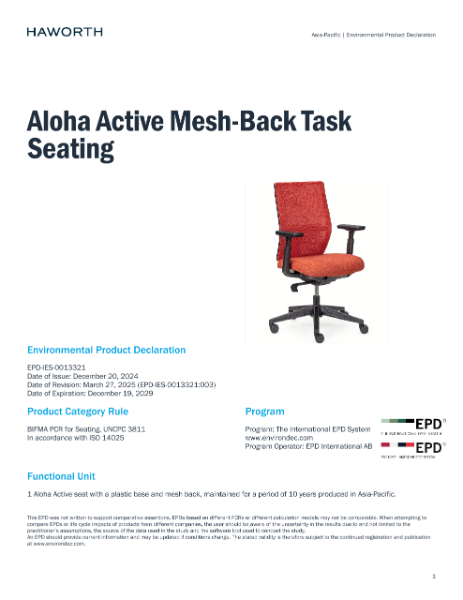 Aloha Active mesh-back environmental product declaration | File details | Haworth