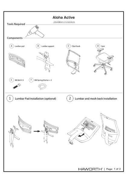 Aloha Active Installation Guide | 文件详细信息 | Haworth