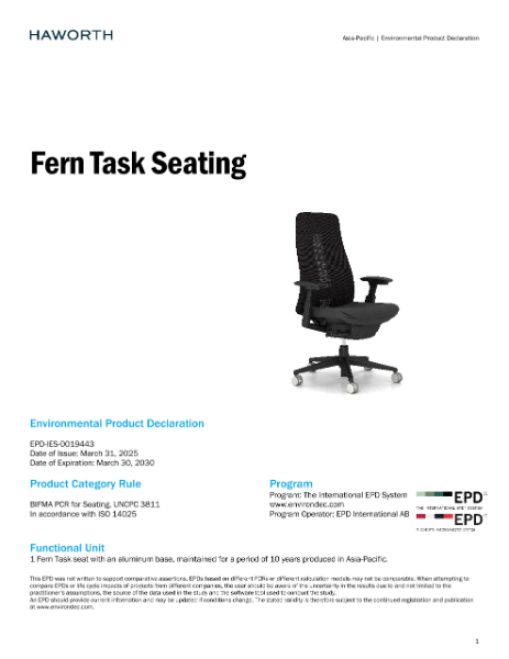 Fern 环境产品声明 (EPD) | 文件详细信息 | Haworth