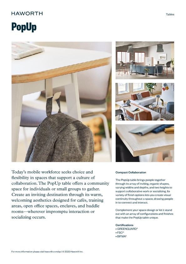 PopUp Product Sheet | File details | Haworth