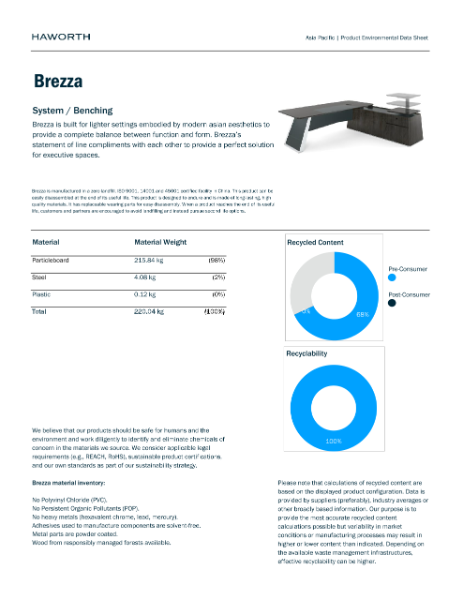 Brezza environmental data sheet | File details | Haworth
