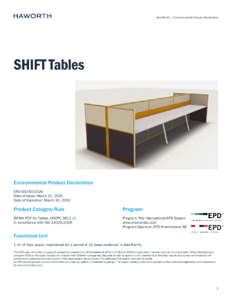 SHIFT tables environmental product declaration | File details | Haworth