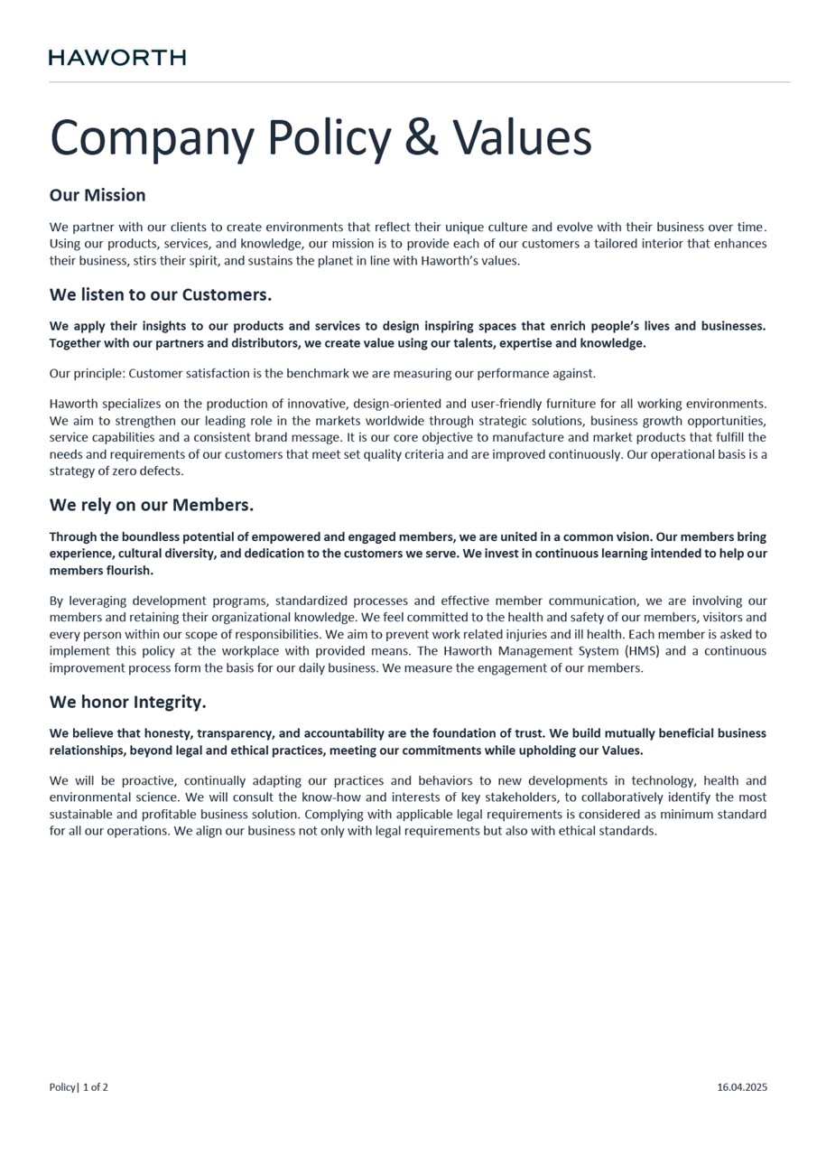 Company Policy and Values | File details | Haworth