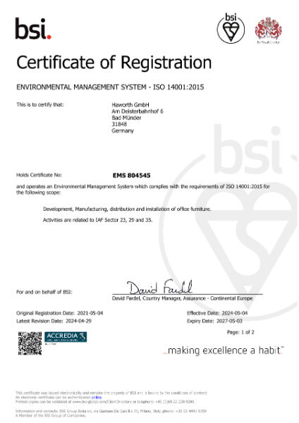 Haworth Europe - ISO 14001:2015 certification | File details | Haworth