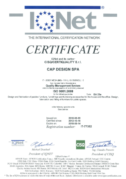 Certificado ISO 9001 Cappellini | Detalles del archivo | Haworth