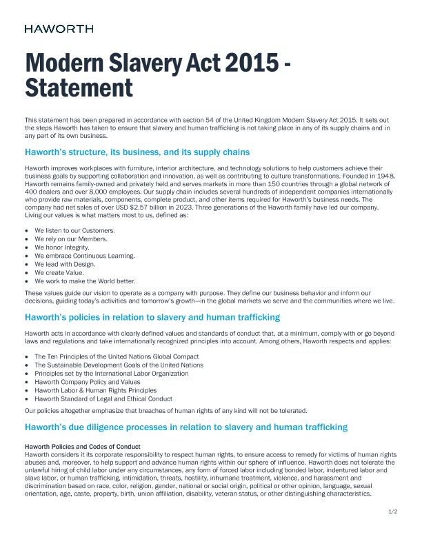 Haworth Statement - Modern Slavery Act 2024 | File details | Haworth