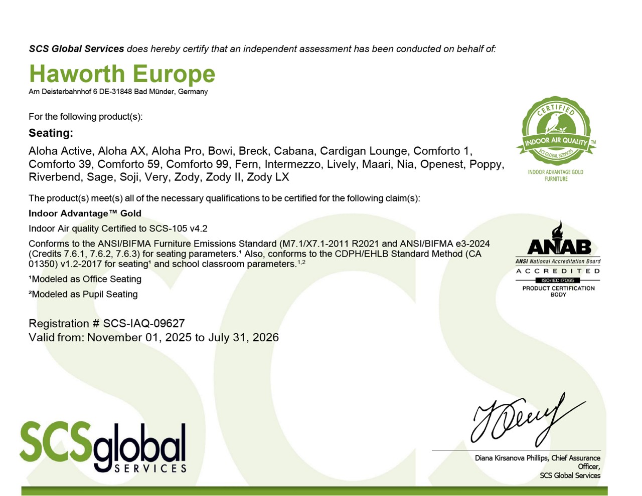 Seating certificate - Indoor Advantage Gold | File details | Haworth