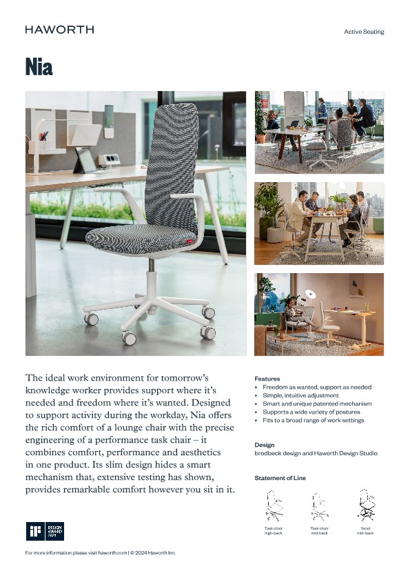 Nia product sheet | Détails du fichier | Haworth