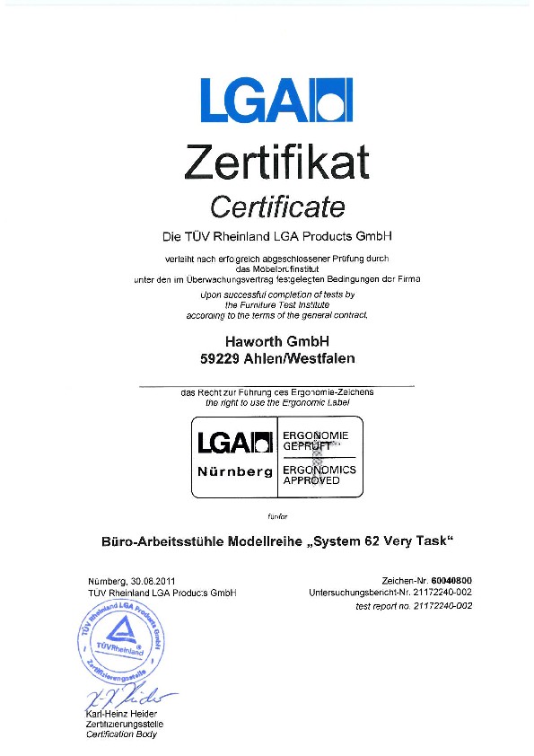 Very certificate - LGA ergonomics - 6260-6275 | File details | Haworth