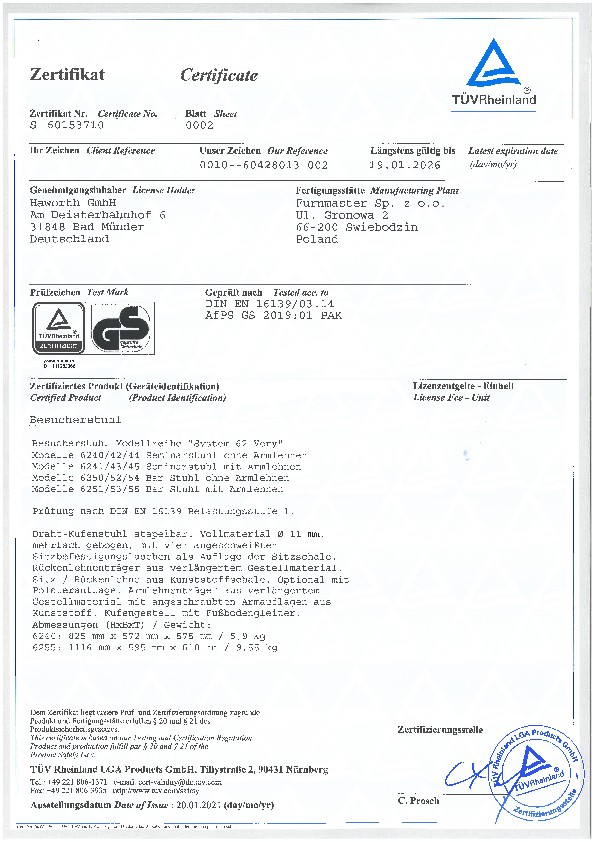Very (Comforto 62) - Certificat - GS safety - Modèles 6240-6255 (en ...