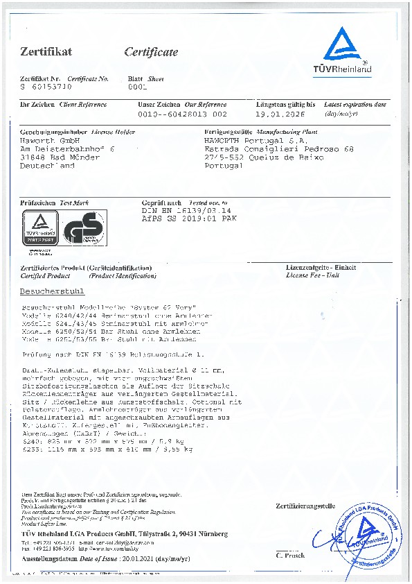 Very (Comforto 62) - Certificat - GS safety - Modèles 6240-6255 ...