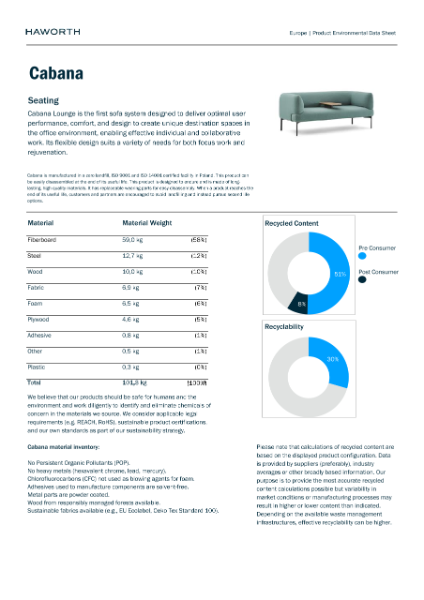 Cabana environmental Data Sheet | File details | Haworth