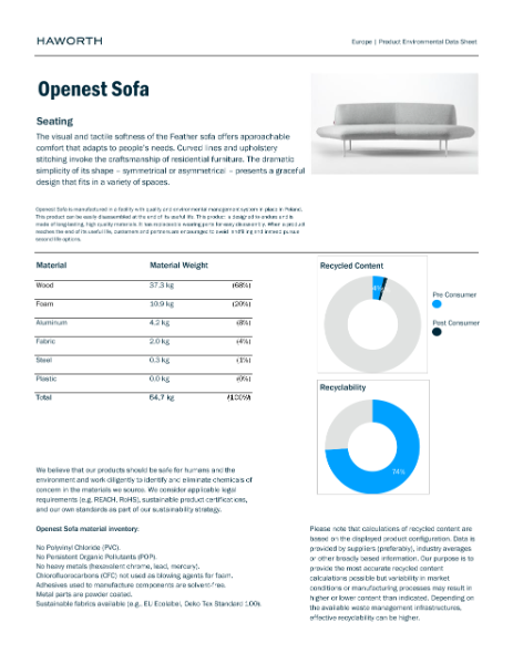 Ficha de Información Medioambiental de Producto Openest Sofá | Detalles del archivo | Haworth