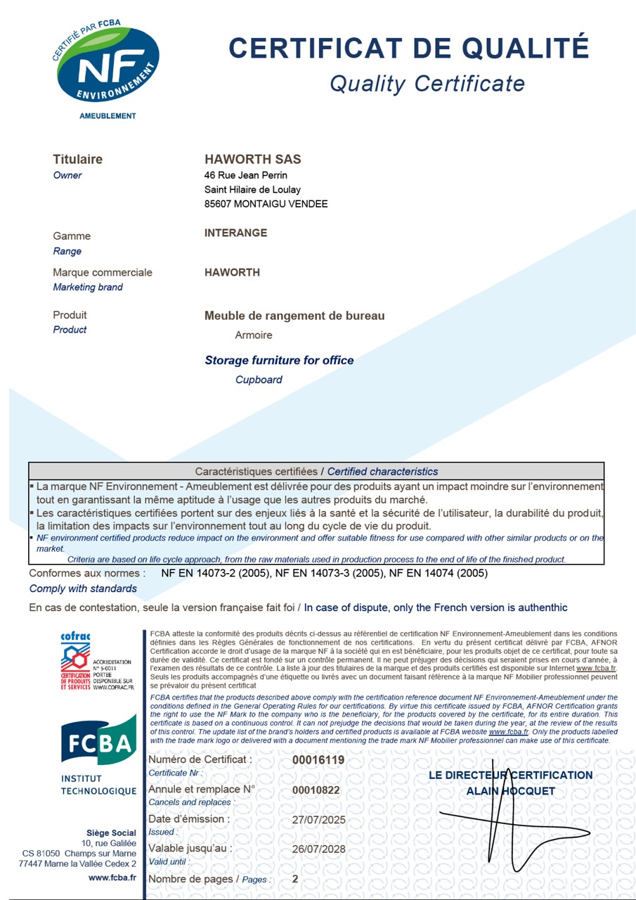 Interange certificate - NF environment | File details | Haworth