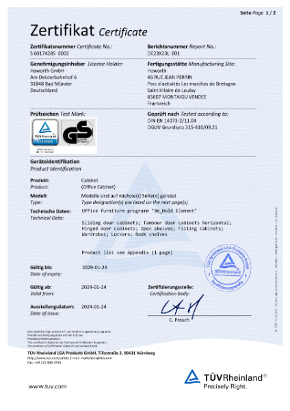 Be_Hold certificate - GS safety | Detalles del archivo | Haworth