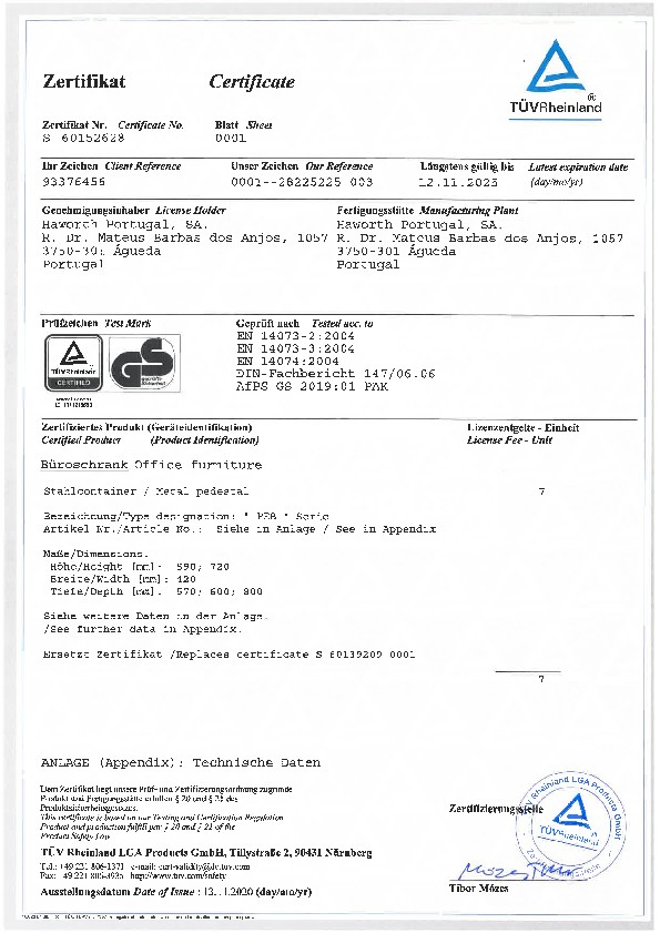 Metal Pedestals certificate - GS safety | File details | Haworth