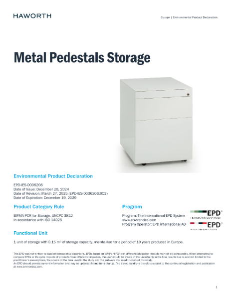 Declaración Medioambiental de Producto Metal Pedestals | Detalles del archivo | Haworth