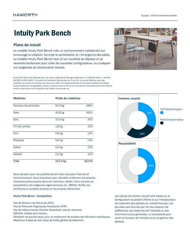 [FR] Intuity Park Bench environmental data sheet | File details | Haworth