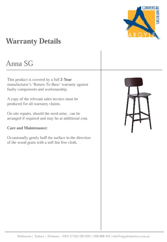 Anna SG - Argyle Warranty Certificates | File details | Haworth