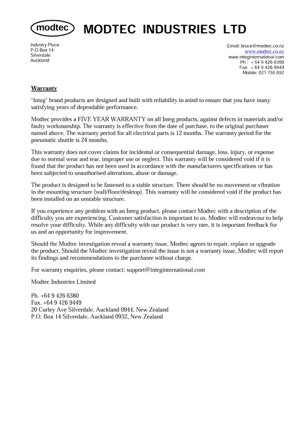 Modtec Warranty Certificates | File details | Haworth