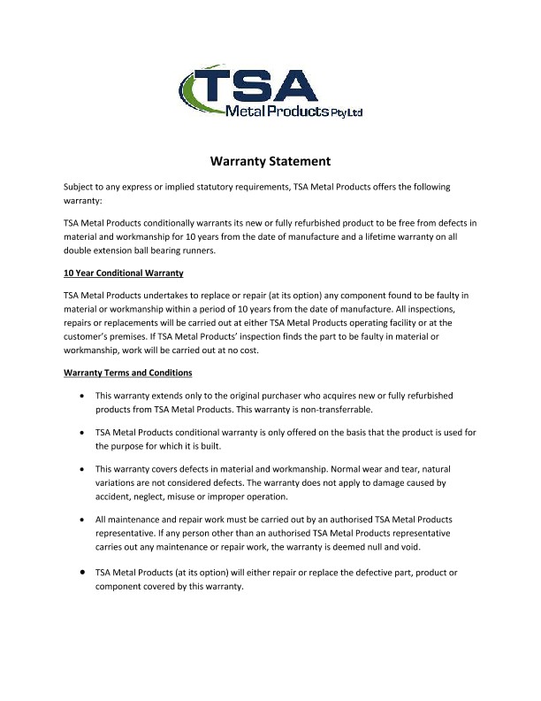 TSA Warranty Certificates | File details | Haworth
