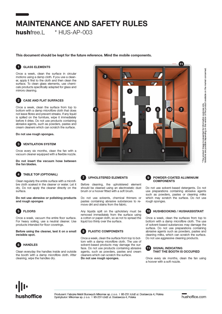HushFree.L - Maintenance and Safety Rules | File details | Haworth