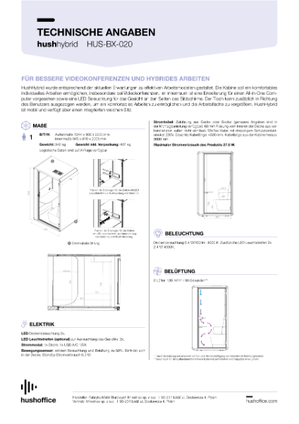 HushHybrid fiche technique (en allemand) | Détails du fichier | Haworth