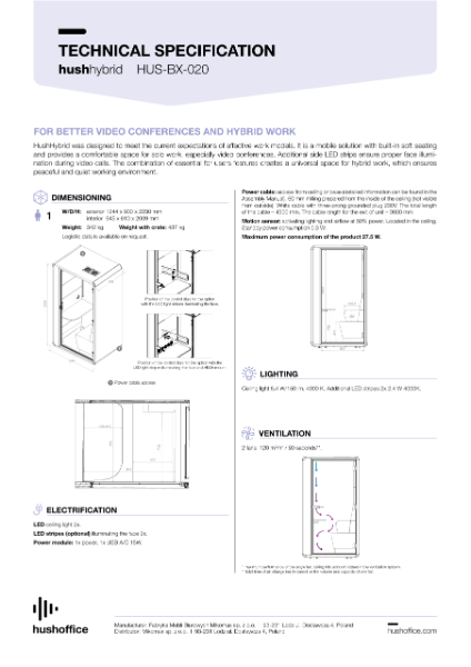HushHybrid 产品规格 (英) | 文件详细信息 | Haworth