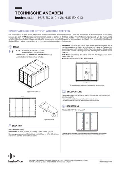 HushMeet.L4 fiche technique (en allemand) | Détails du fichier | Haworth