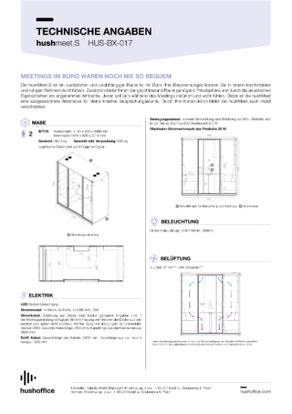 HushMeet.S fiche technique (en allemand) | Détails du fichier | Haworth