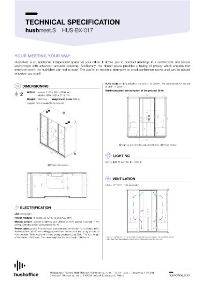 Características del producto HushMeet.S (en inglés) | Detalles del archivo | Haworth