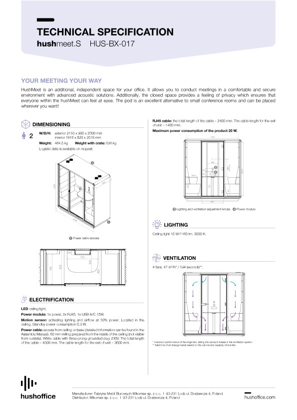 HushMeet.S fiche technique (en anglais) | Détails du fichier | Haworth