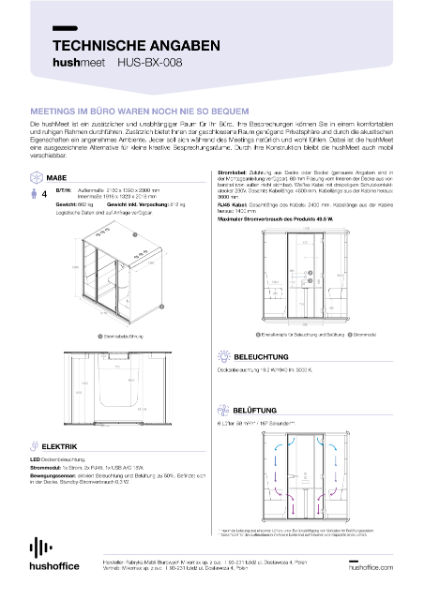 HushMeet fiche technique (en allemand) | Détails du fichier | Haworth