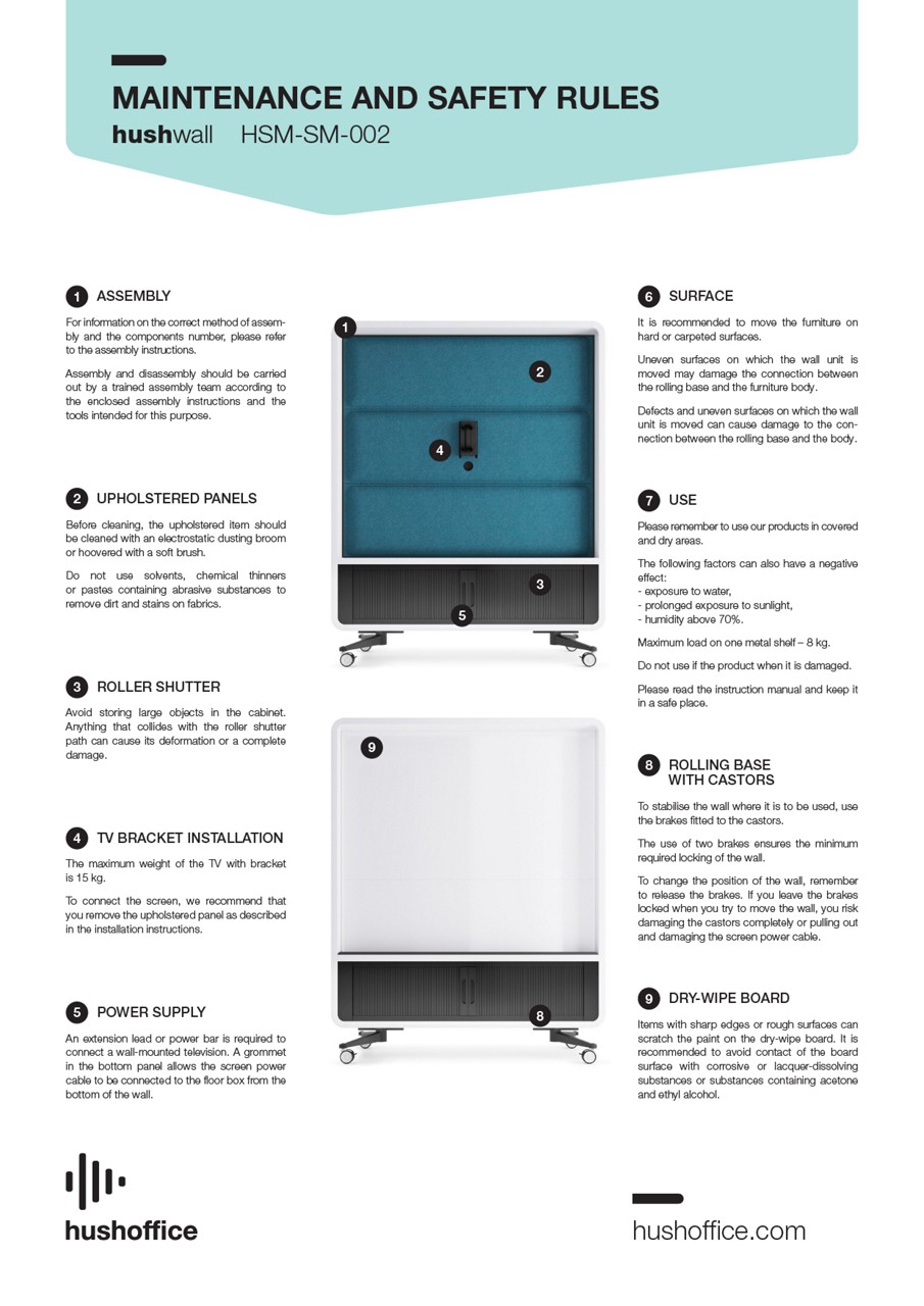 [EN] HushWall - 维护与安全规则 | 文件详细信息 | Haworth