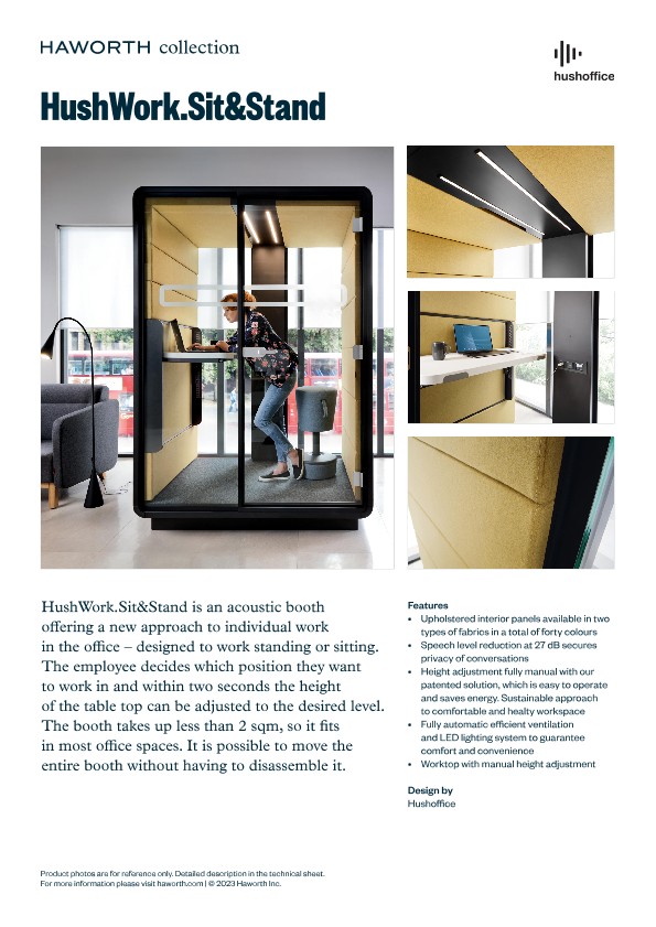 HushWork Sit & Stand Product Sheet | File details | Haworth