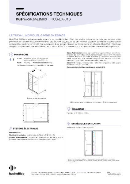 HushWork Sit&Stand fiche technique | Détails du fichier | Haworth