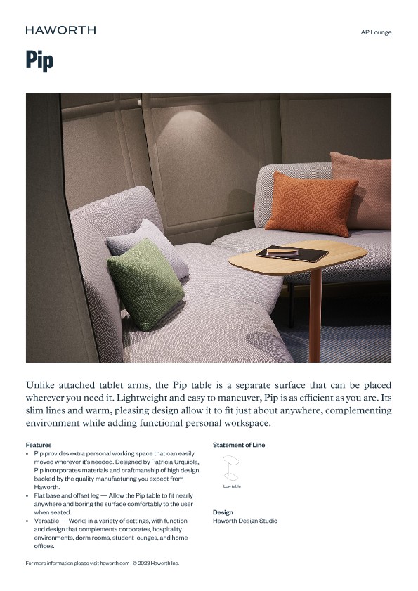 Pip Product Sheet | 文件详细信息 | Haworth