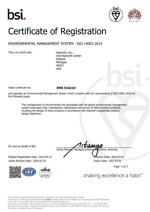 Haworth ISO 14001 Certificate 2024-2027 | File details | Haworth