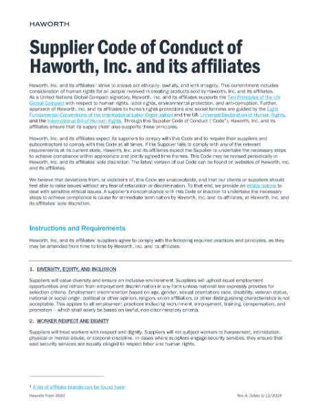 Haworth Supplier Code of Conduct | Details Page | Haworth