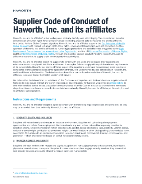 Supplier Code of Conduct | Details Page | Haworth