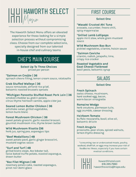 Haworth Hotel Dinner Menu | Details Page | Haworth