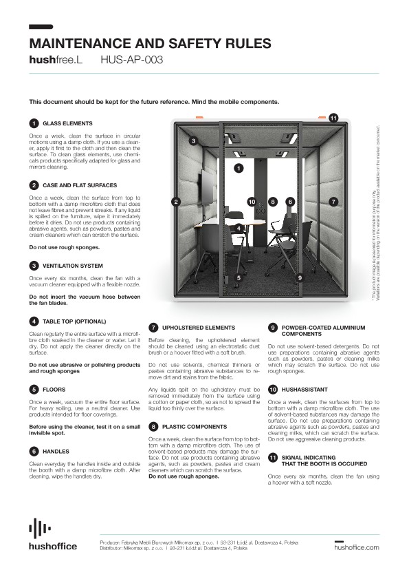 hushFree.L Maintenance and Safety | Details Page | Haworth