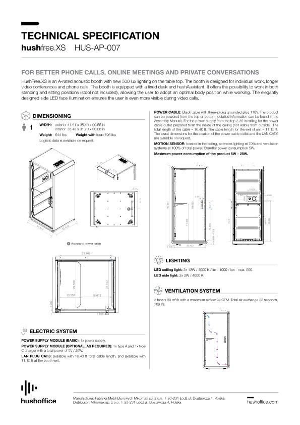 hushFree.XS Technical Spec Sheet | Details Page | Haworth