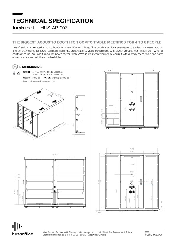 HushFree Technical Spec Sheets - hushFree.L | Details Page | Haworth
