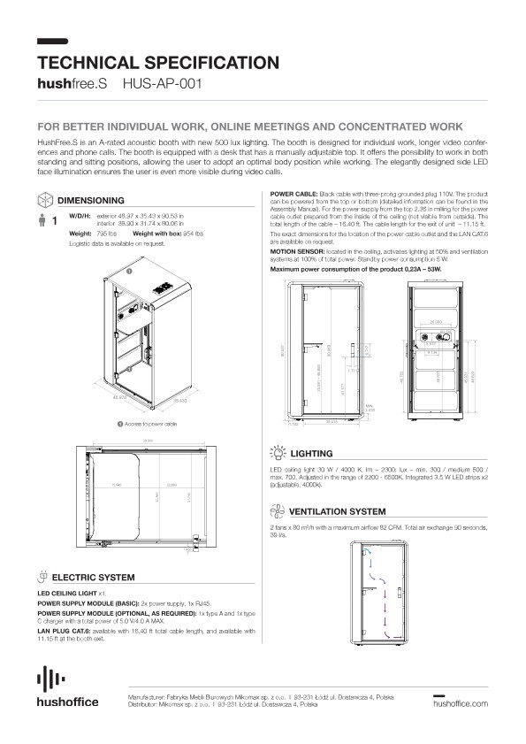 HushFree Technical Spec Sheets - hushFree.S | Details Page | Haworth