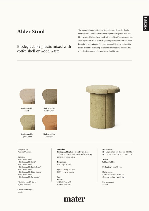 Mater Alder Stool Product Sheet | Details Page | Haworth