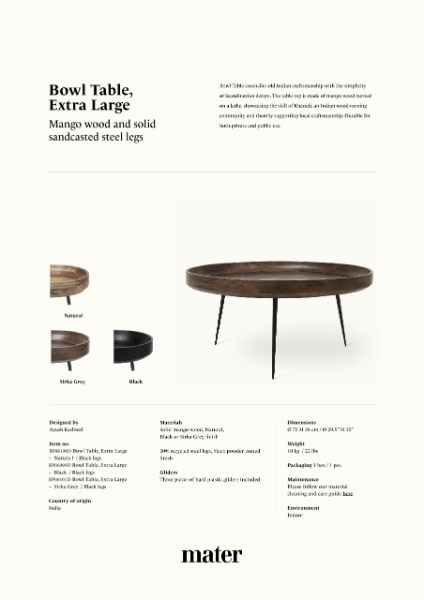 Mater Bowl Table Extra Large Product Sheet | Details Page | Haworth