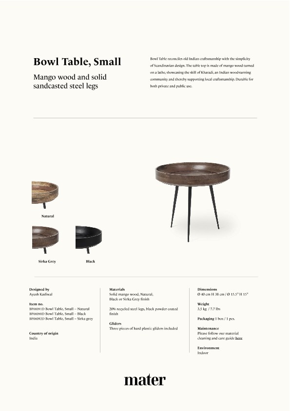 Mater Bowl Table Small Product Sheet | Details Page | Haworth